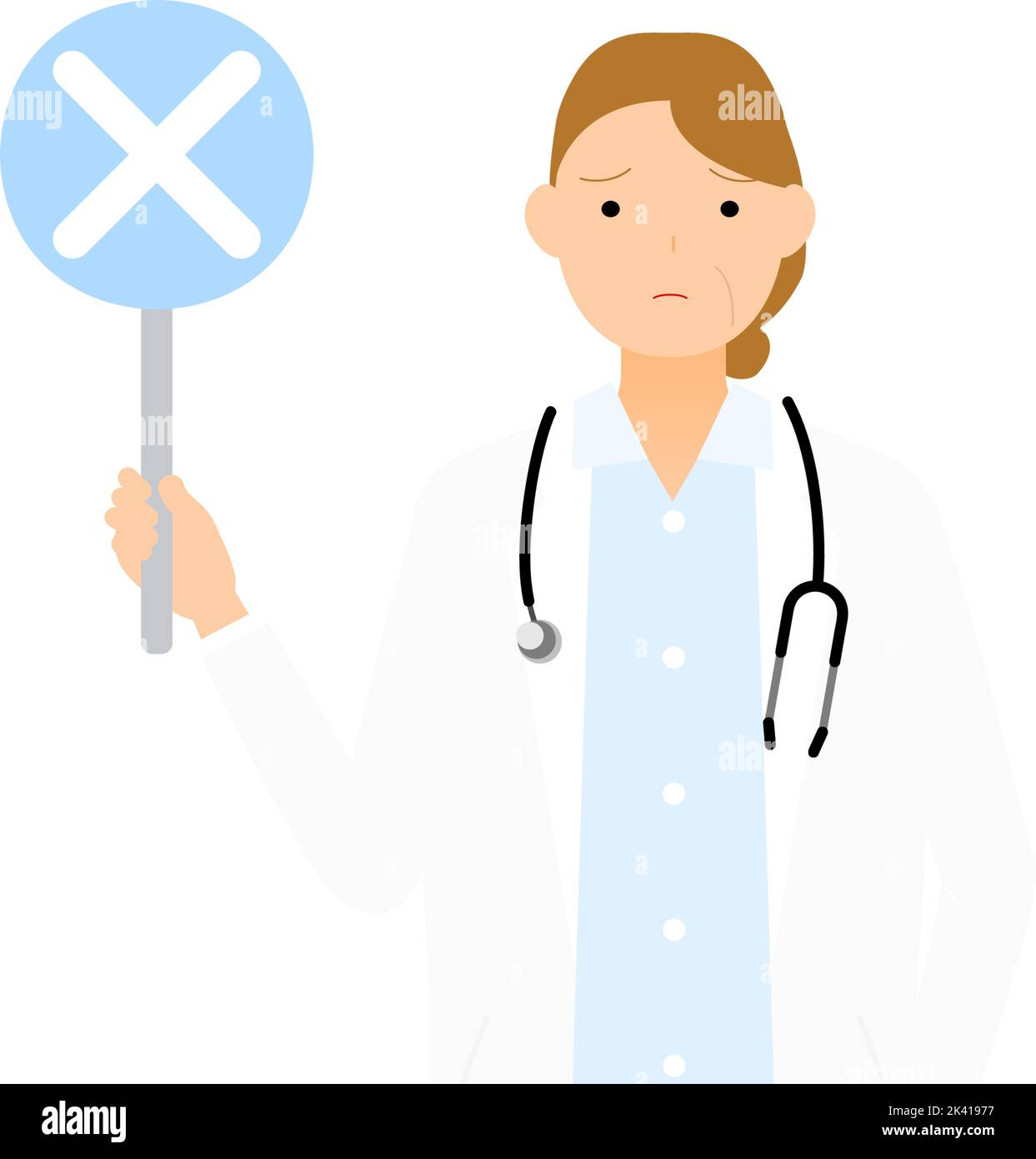Senior female doctor in white coat holding a "B" stick, matching pose ...
