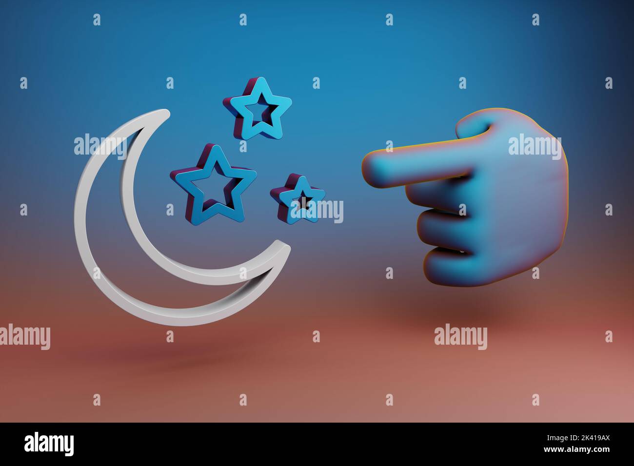 Beautiful illustrations abstract Hand index finger points to Moon and ...