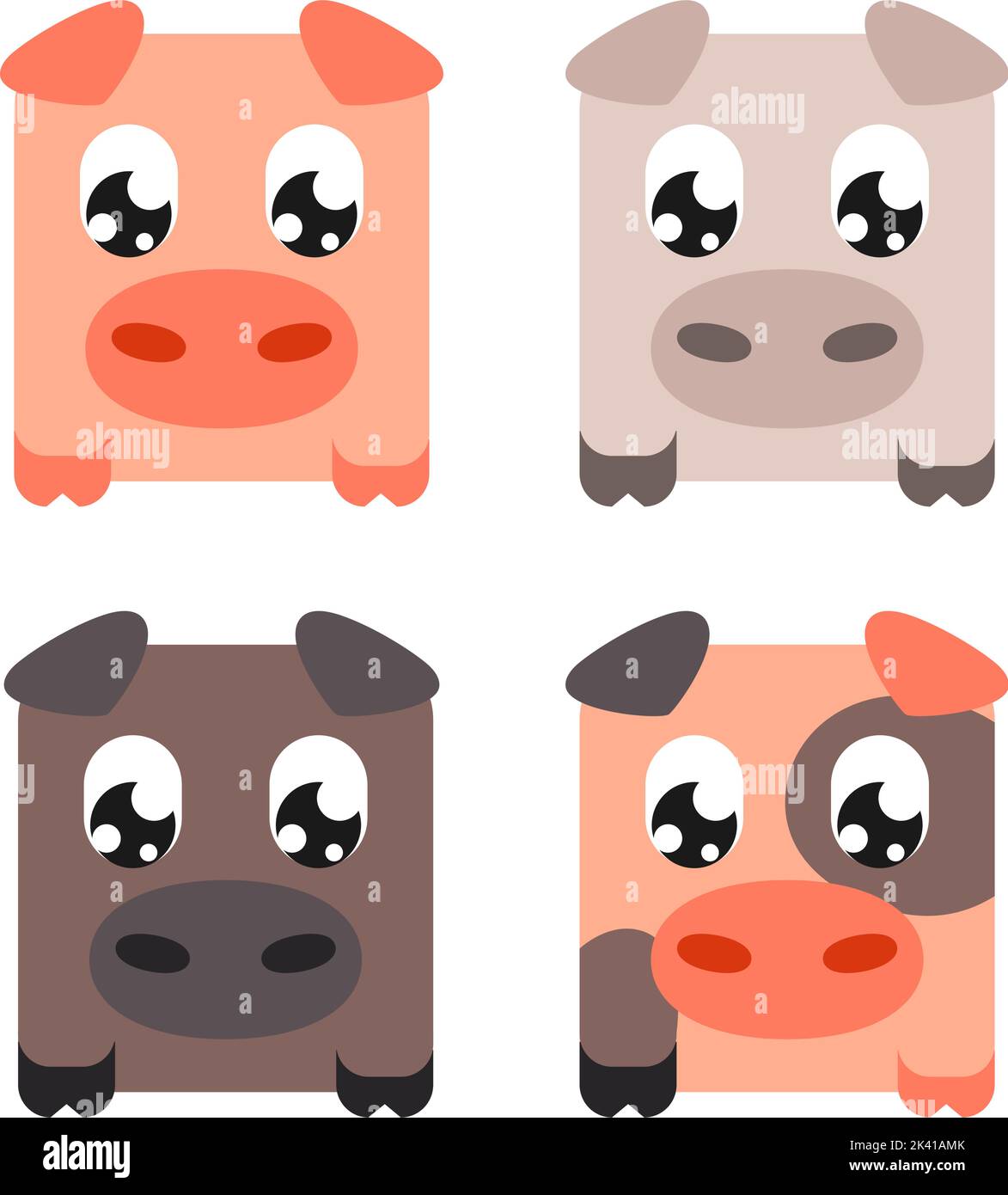 Cartoon colorful pig set on white background Domestic animal collection ...