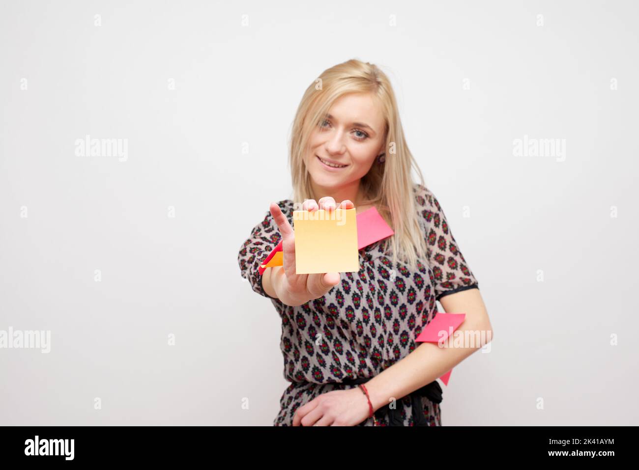 Lady with sticky notes stock photo Stock Photo - Alamy