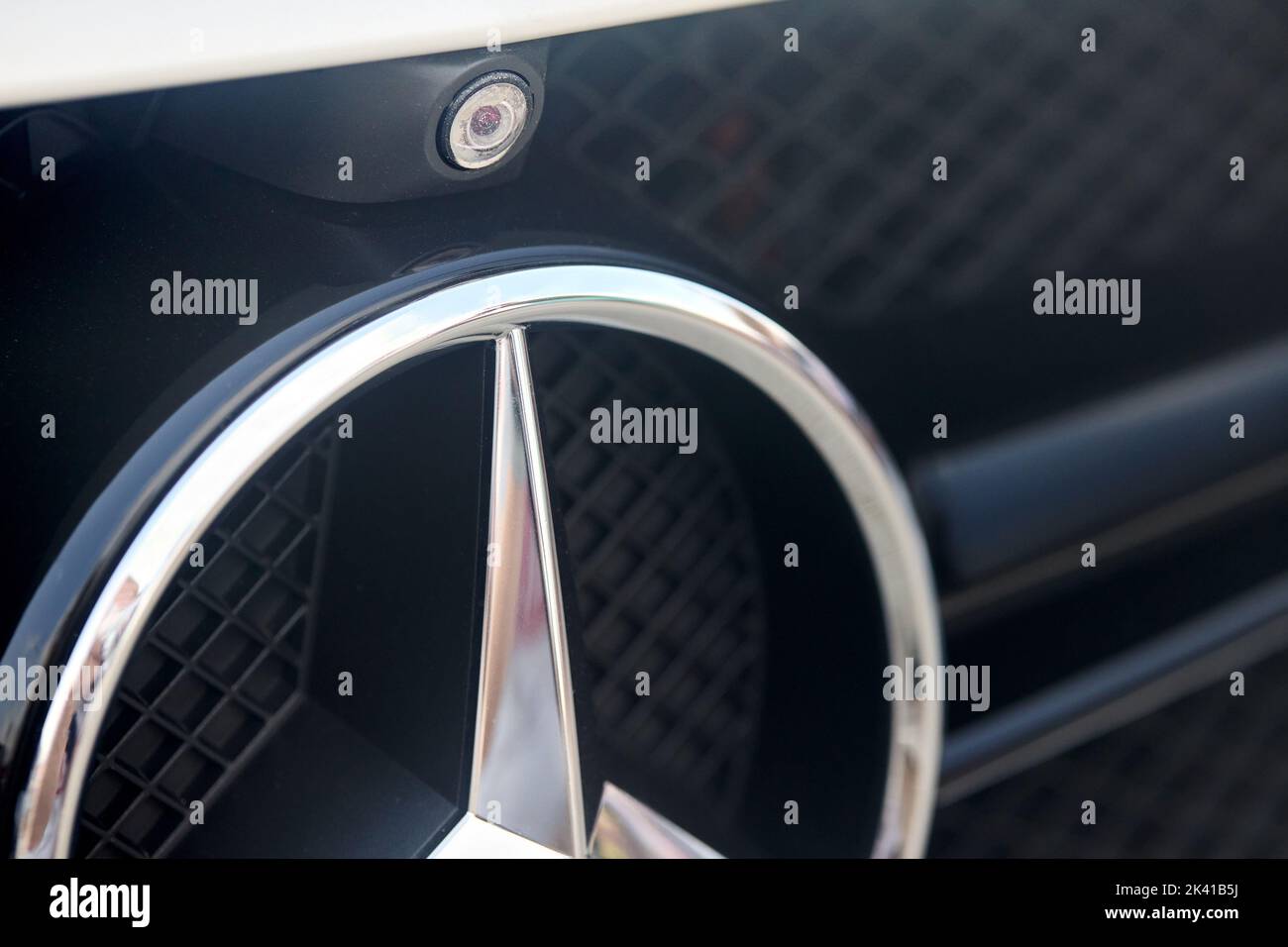 Berlin - August 2022: Mercedes benz amg Luxury car front view camera ...