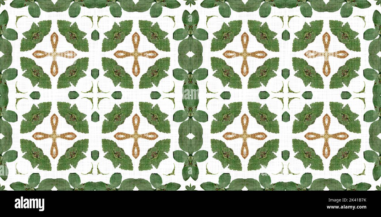 Foliage kaleidoscope seamless border pattern. Trendy optic fresh design ...