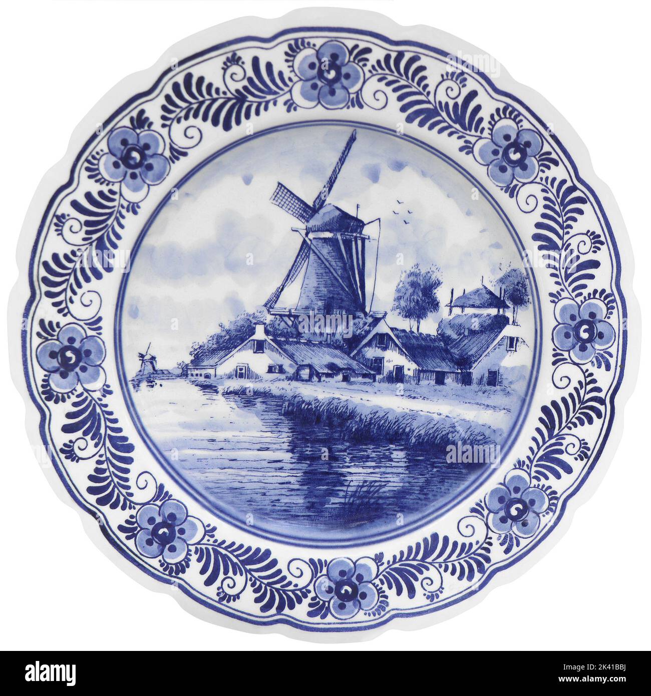 Old vintage blue and white ceramic plate with Dutch motifs as a ...