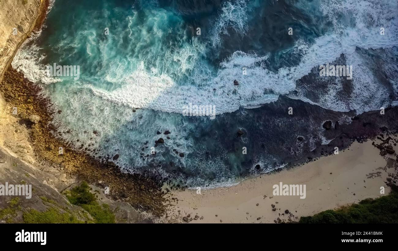 Beautiful texture of dark ocean waves with white foam. Drone filming ...