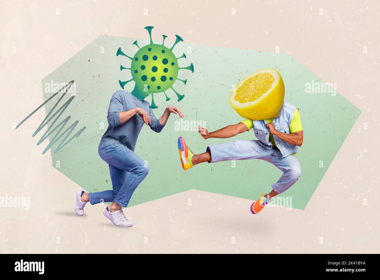 Composite collage picture of two people bacteria lemon instead head ...