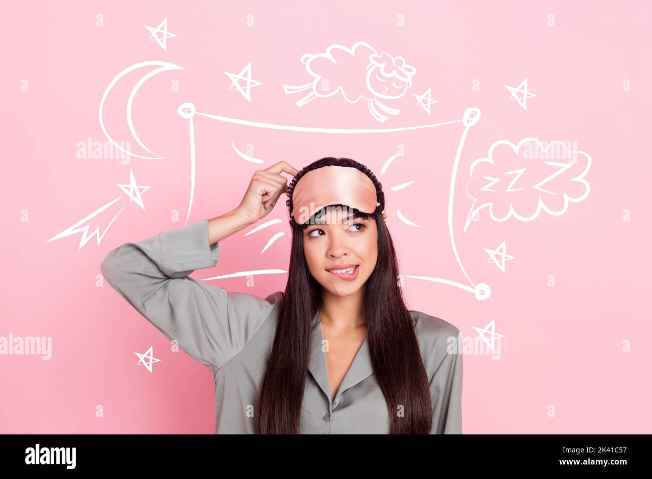 Creative drawing collage picture of nervous young beautiful woman cant ...