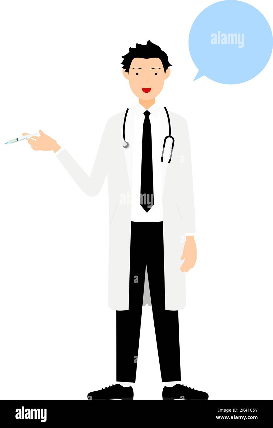 Male doctor in white coat holding syringe - Vaccination pose (with ...