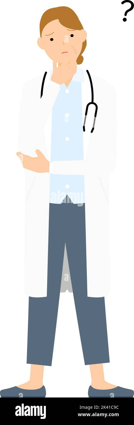 Senior female doctor in white coat pose with crossed arms and ...