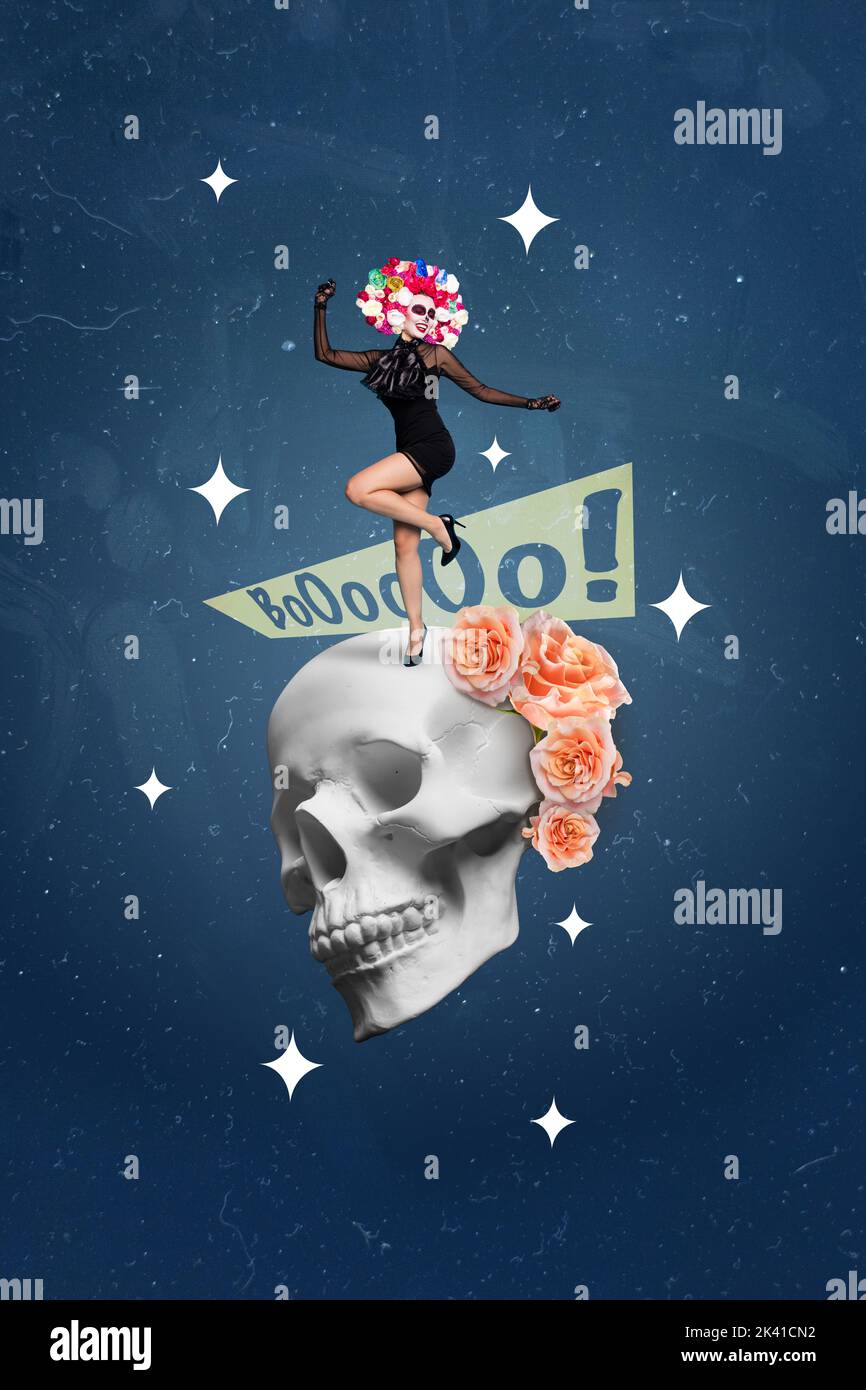 Creative trend collage of dancing have fun mexican character calavera ...