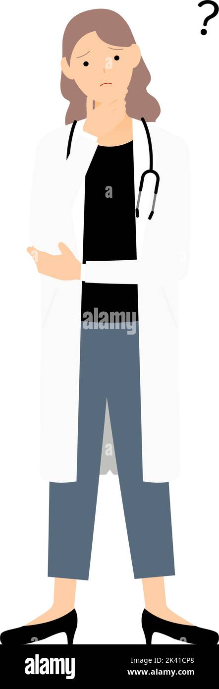 Pose of female doctor in white coat with crossed arms and questioning ...