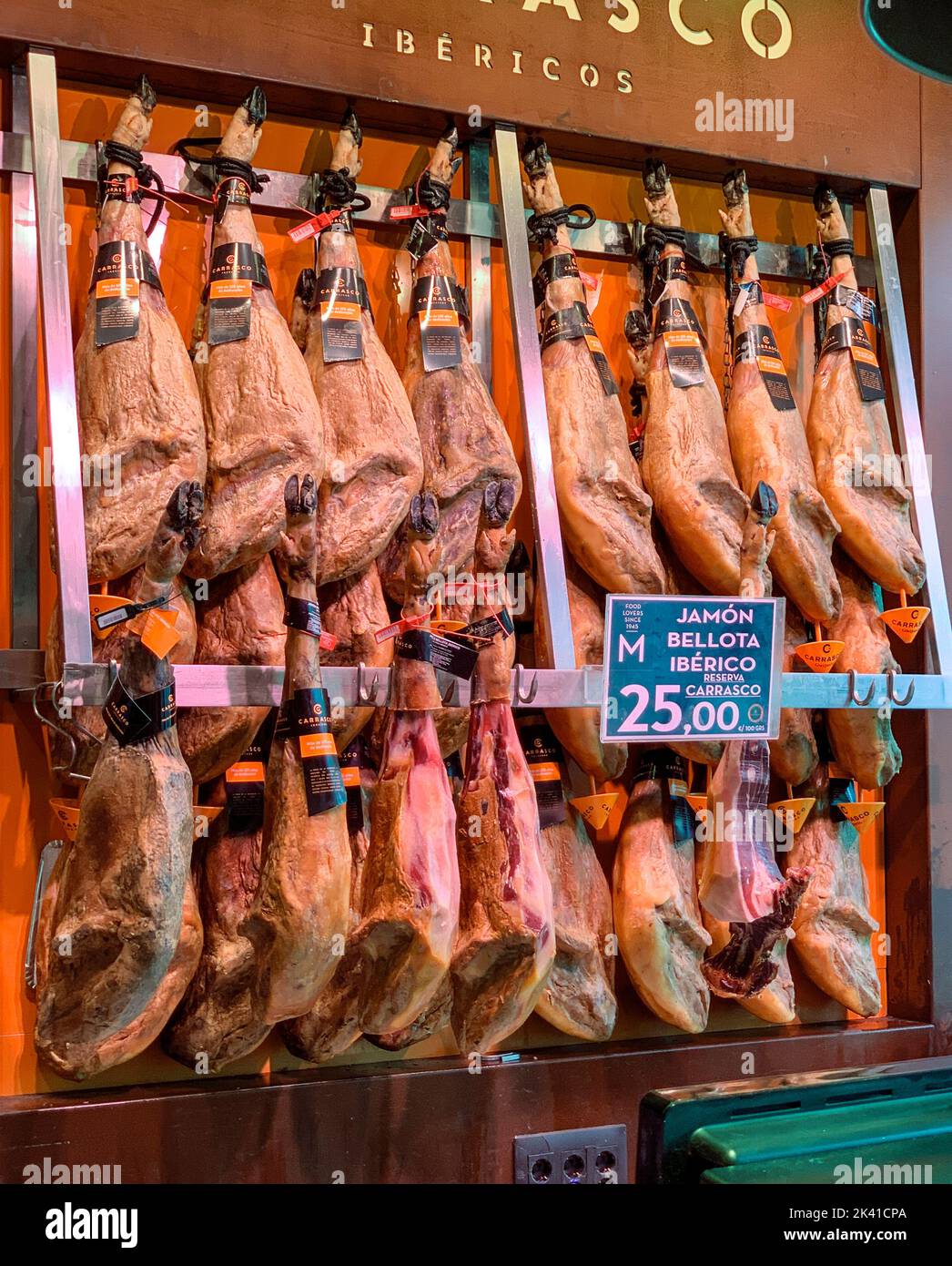 Spain, Madrid. Spanish Ham in the San Miguel Market Stock Photo - Alamy