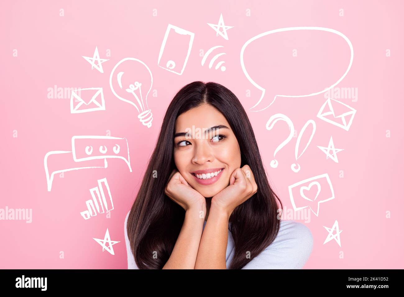 Composite collage picture image of dreamy young woman influencer social ...