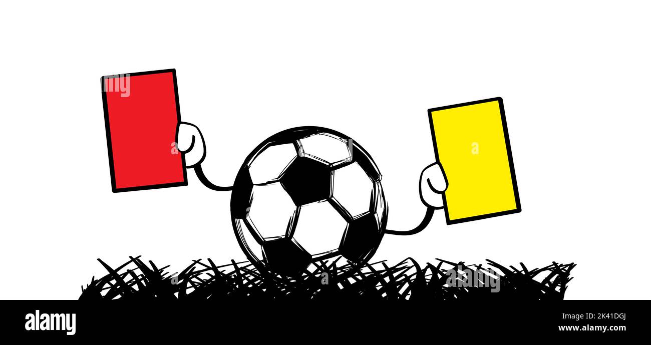 Referee cards Yellow and Red. Cartoon soccer ball as stickman, stick ...