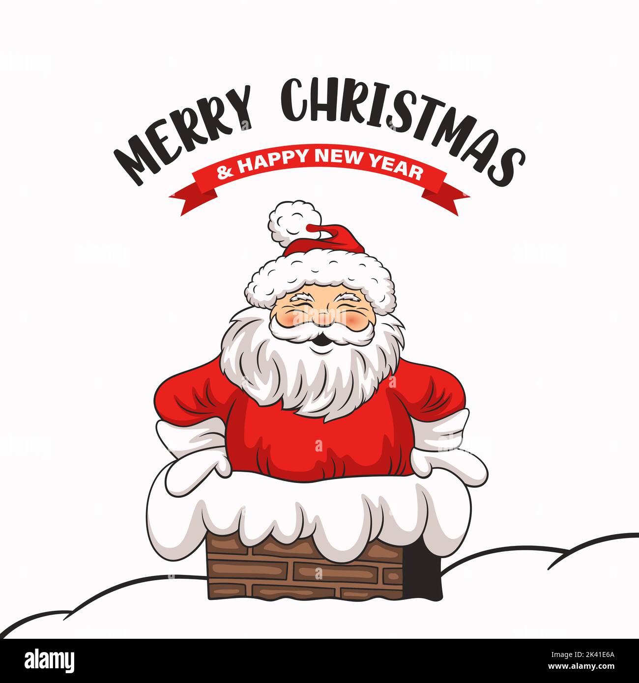 Merry Christmas Card with Smiling Santa Claus in a Chimney in Retro ...