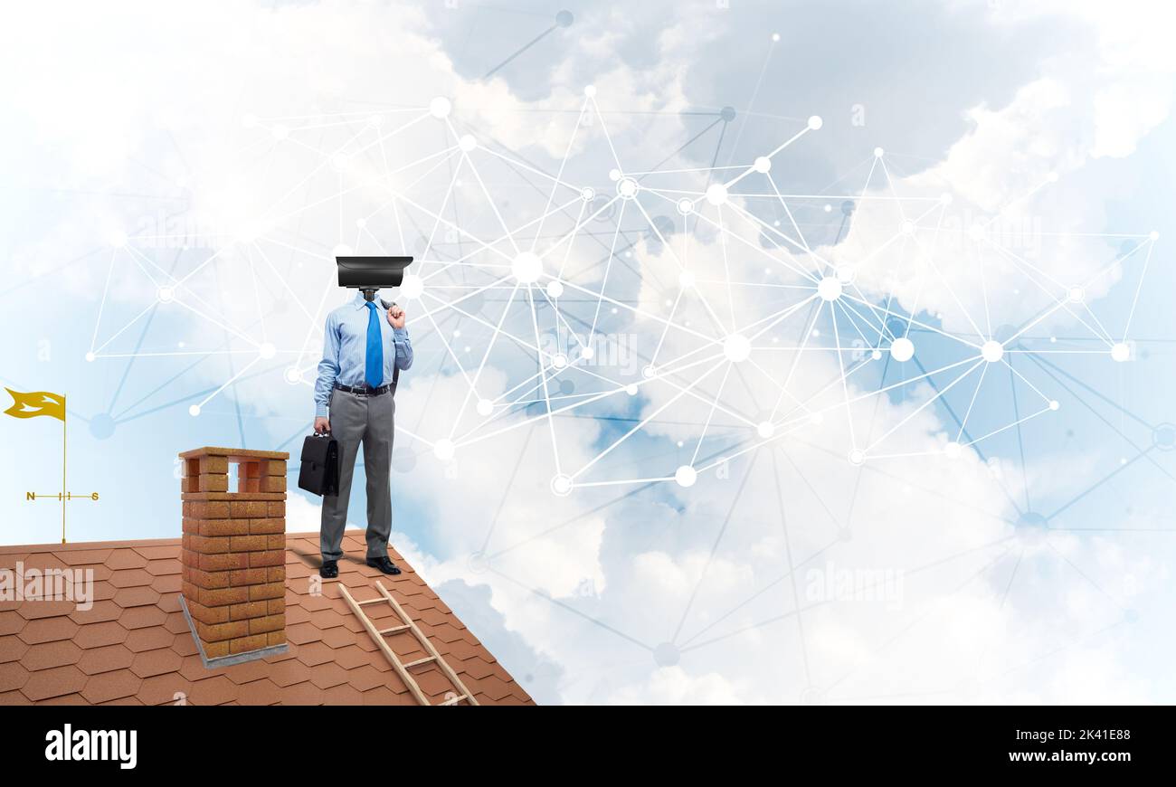 Concept of security and privacy protection with camera headed man Stock ...