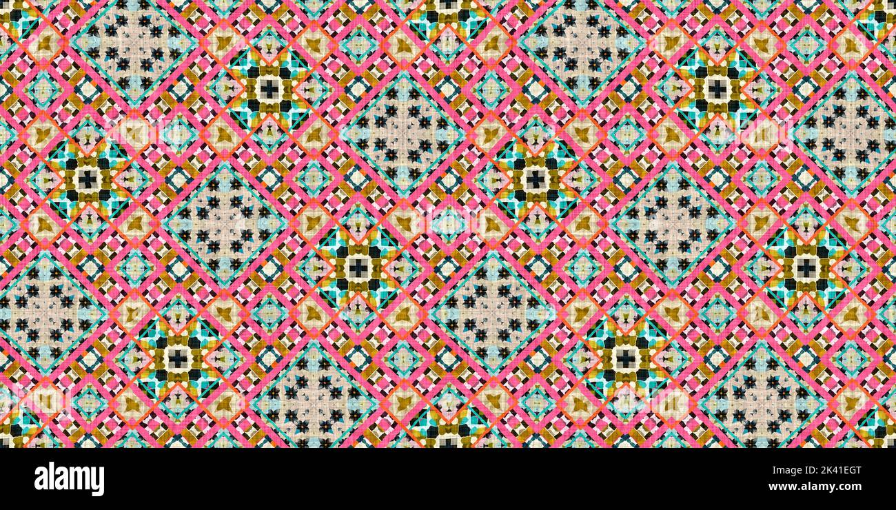 Kitsch pattern geometric retro design in seamless border background ...