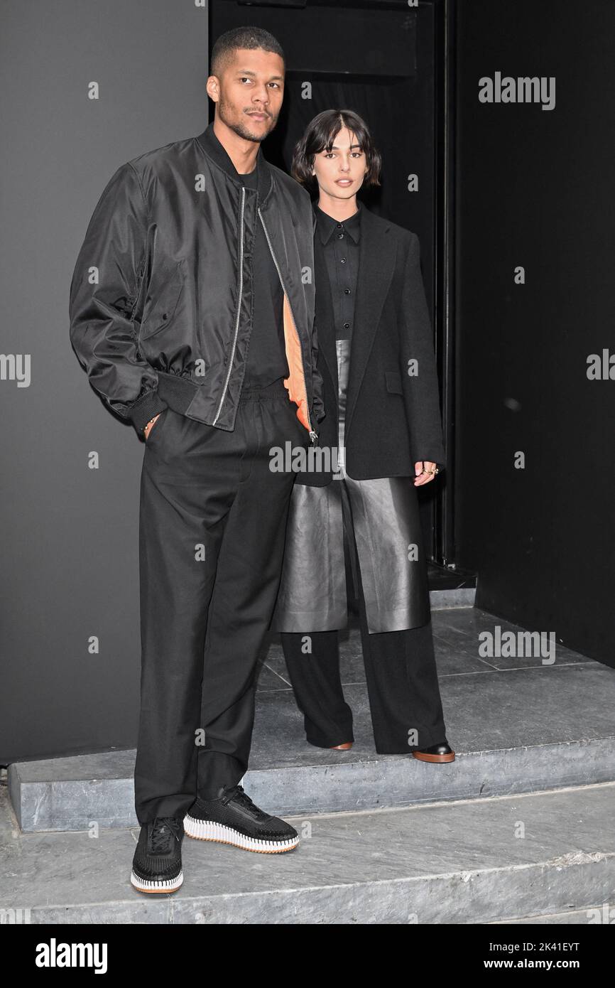 Jordan Spence, Naomi Scott arriving at the Chloe show during Paris ...