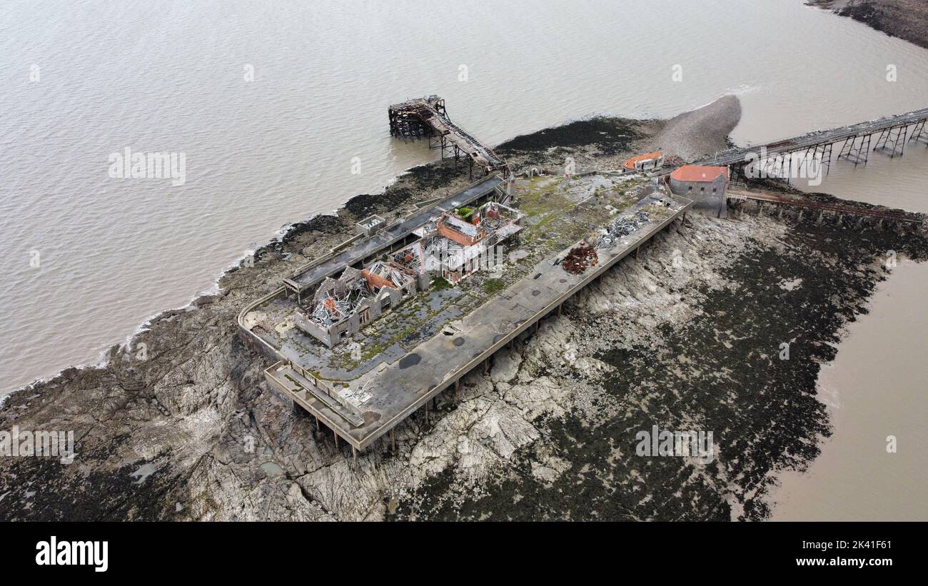 An aerial view of Birnbeck Pier in Weston-Super-Mare, Somerset. It is ...