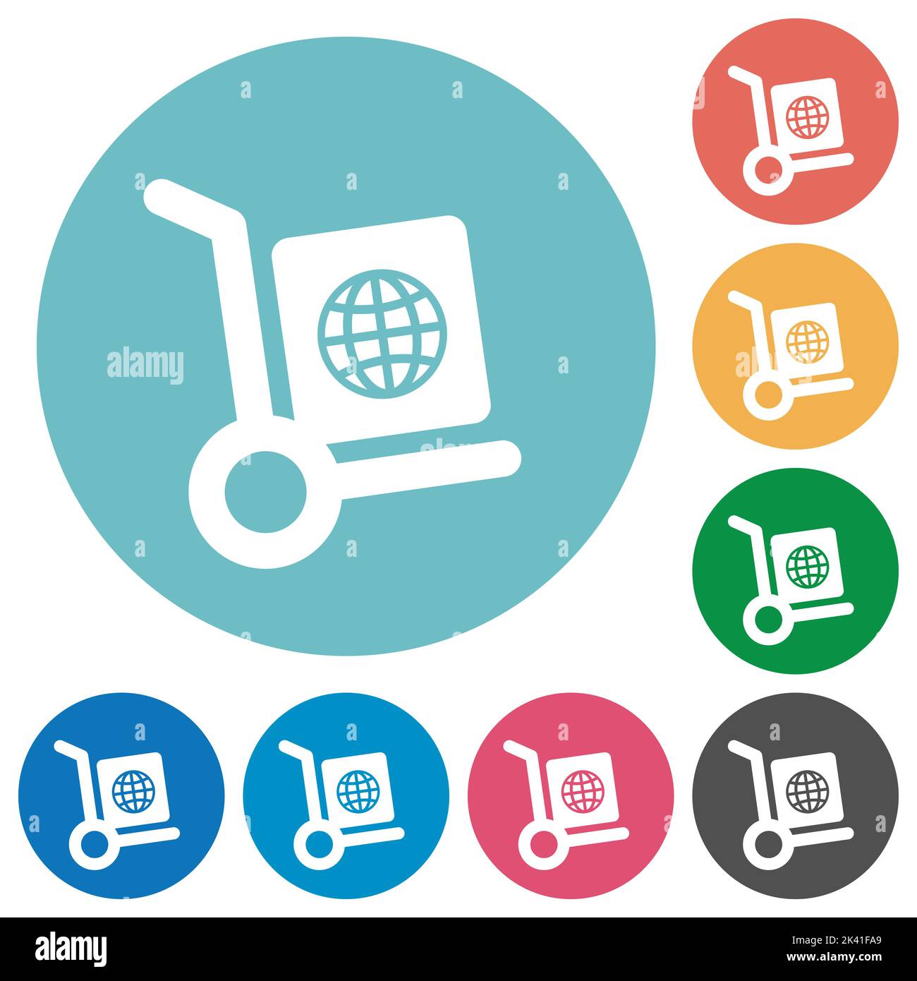 Global parcel delivery solid flat white icons on round color ...