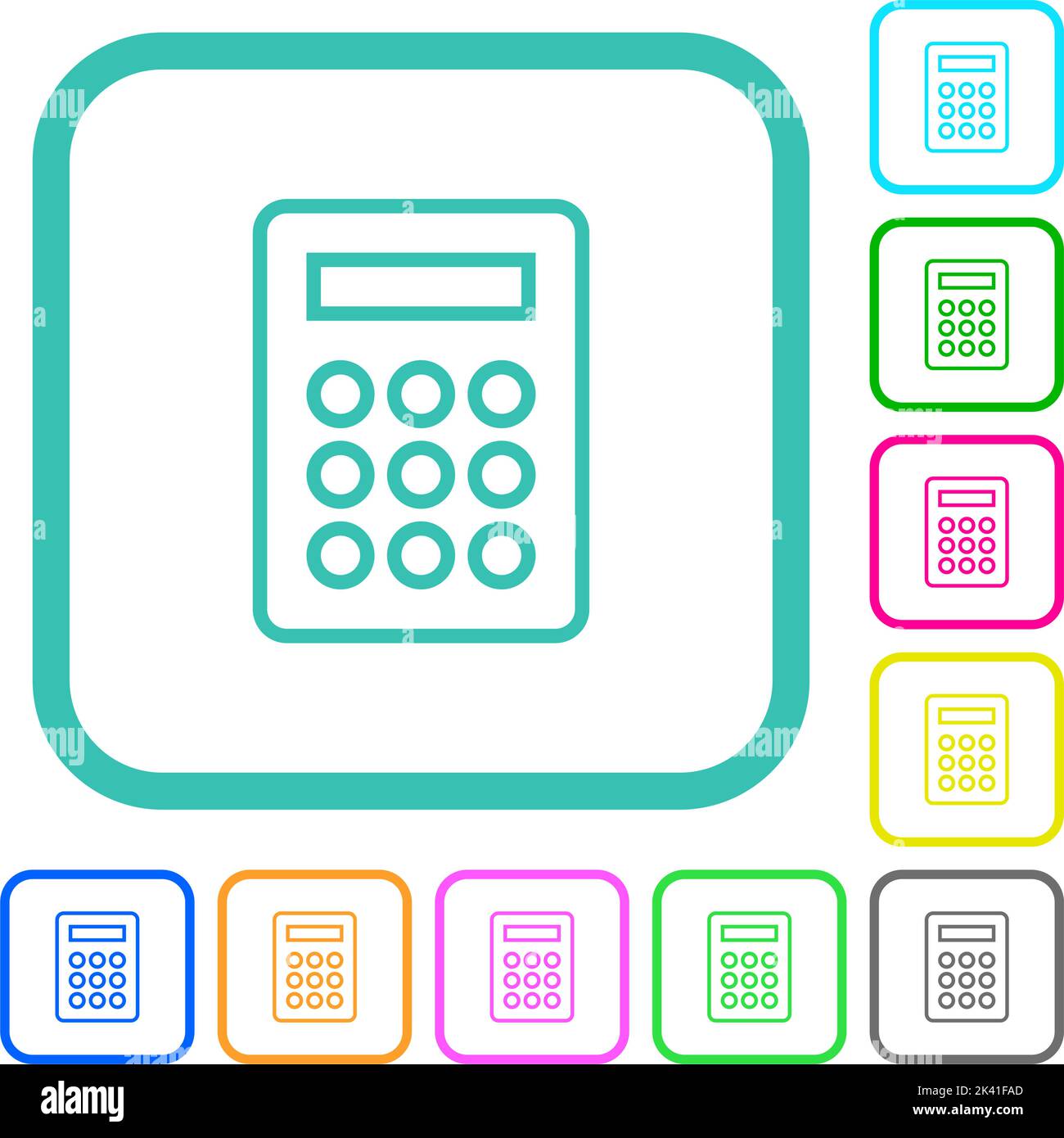 Calculator outline vivid colored flat icons in curved borders on white ...