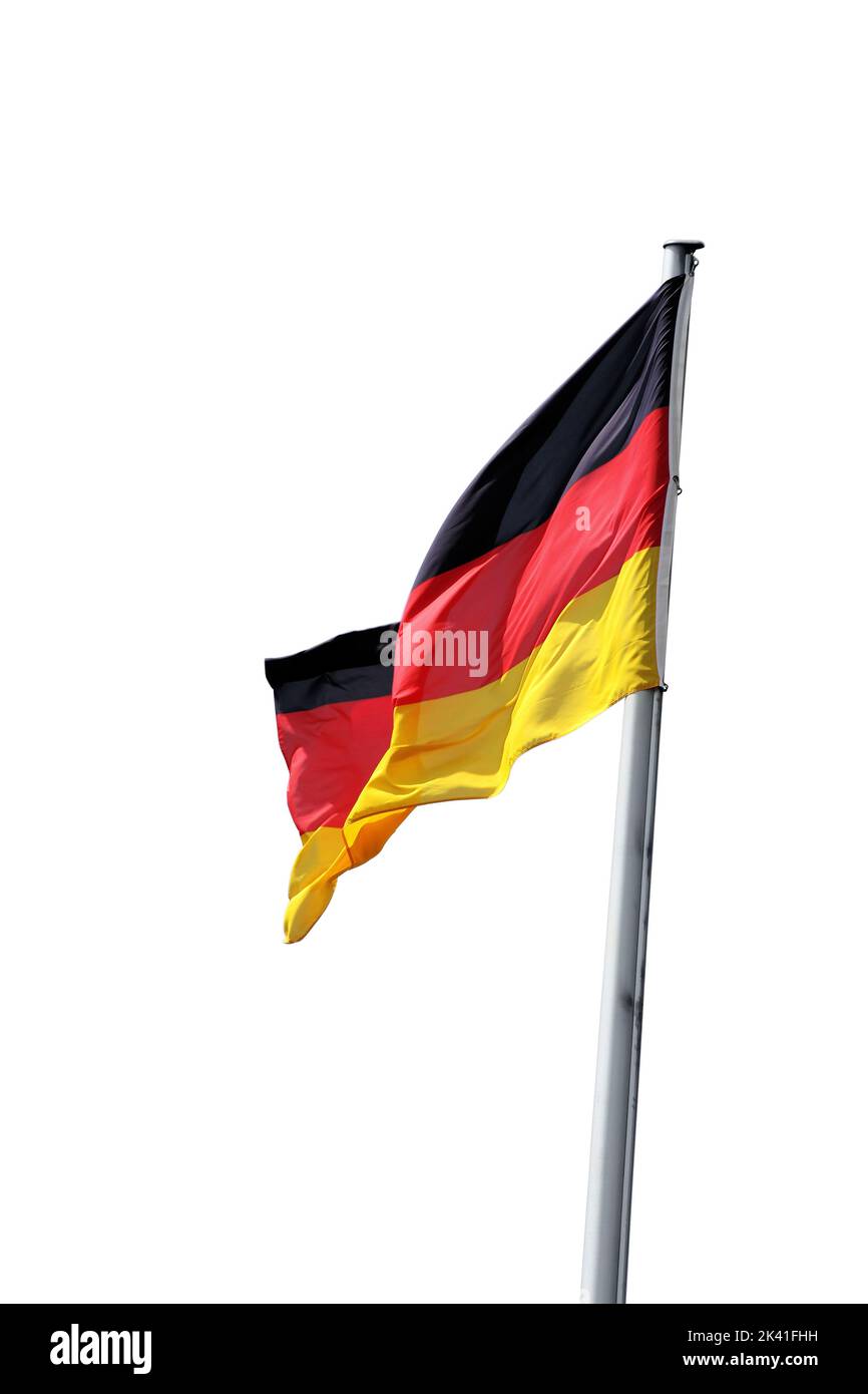 Swinging German flag, isolated over white background Stock Photo - Alamy