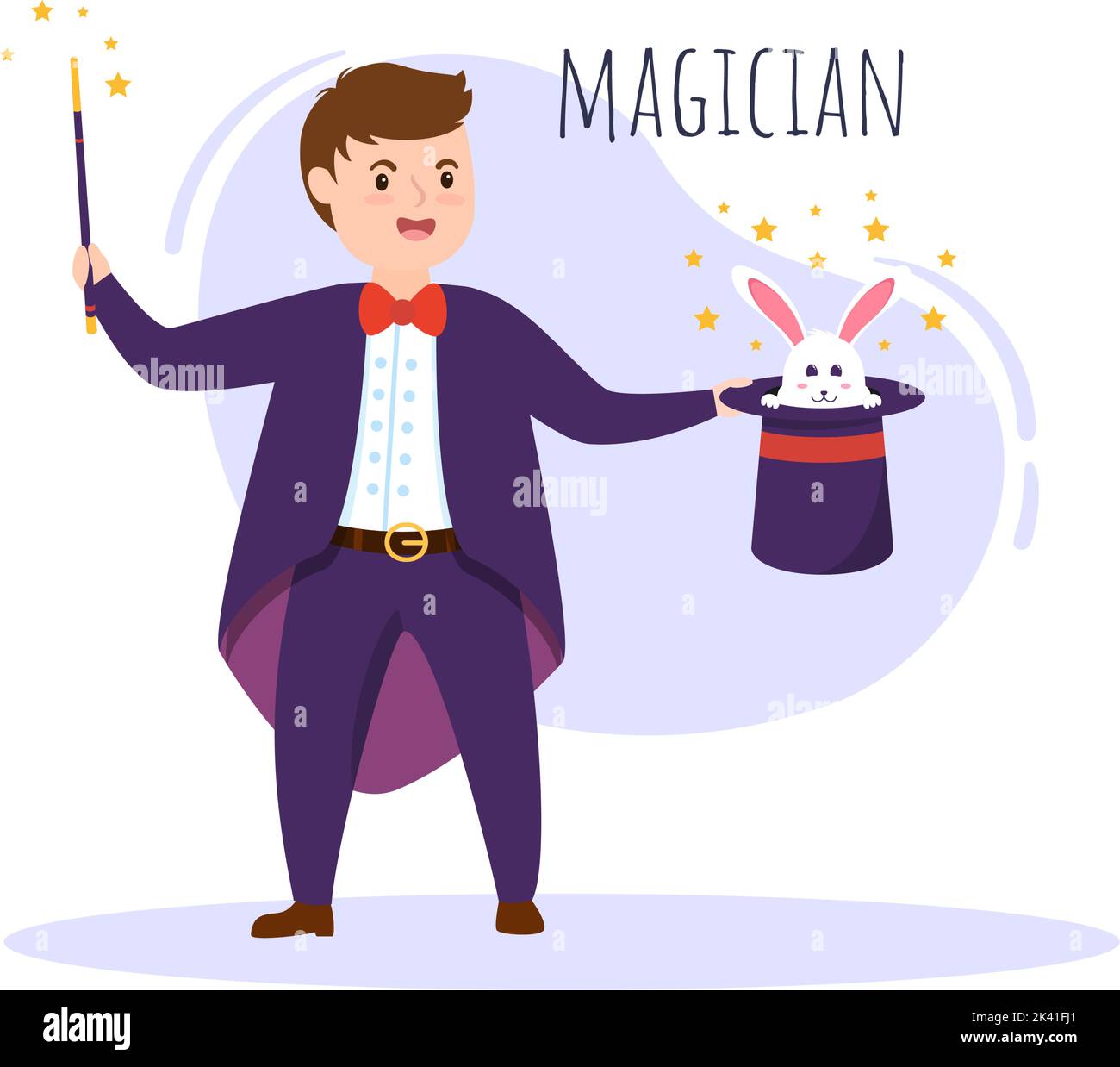 Magician Illusionist Conjuring Tricks and Waving a Magic Wand above his ...