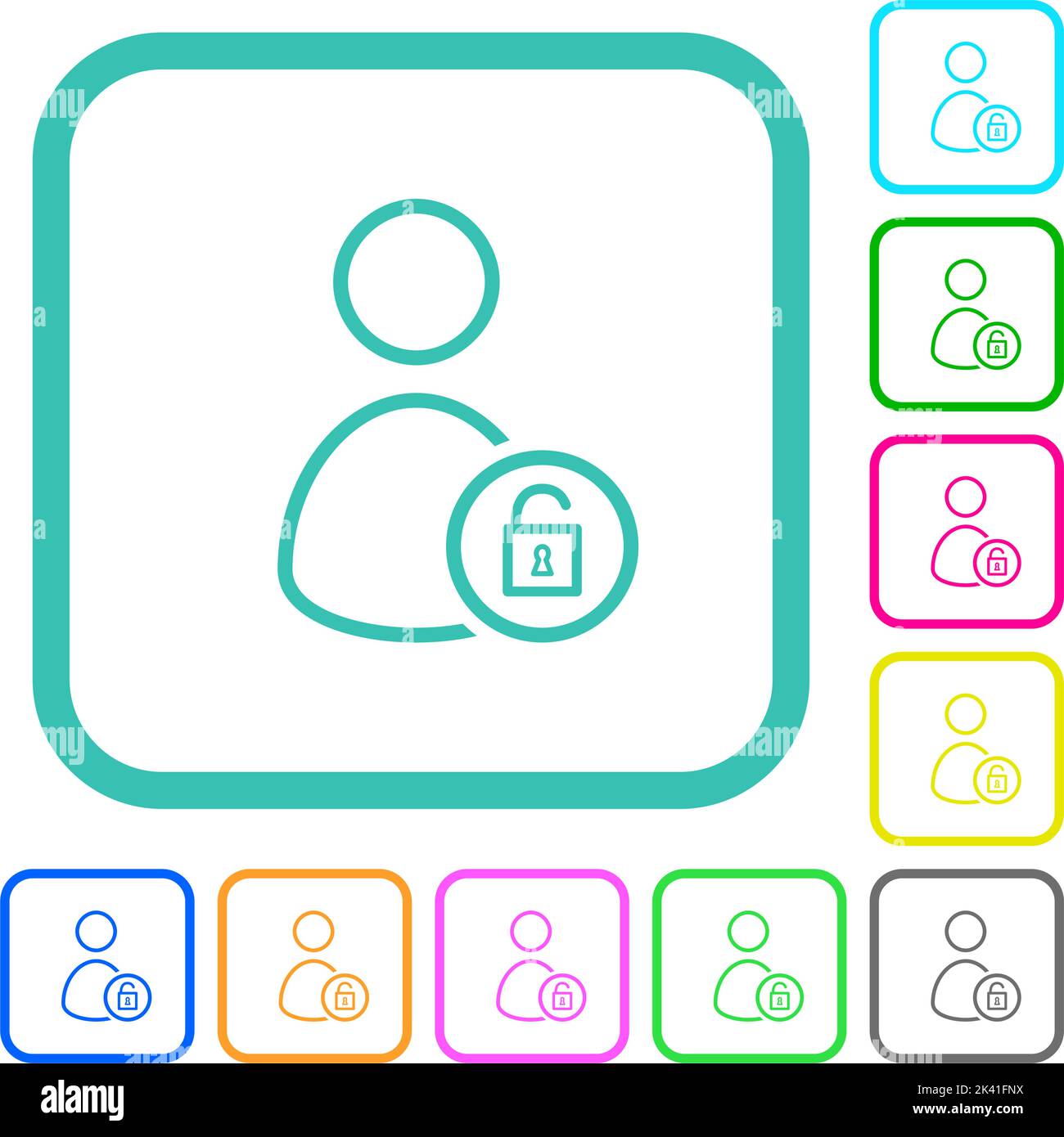 Unlock user outline vivid colored flat icons in curved borders on white ...