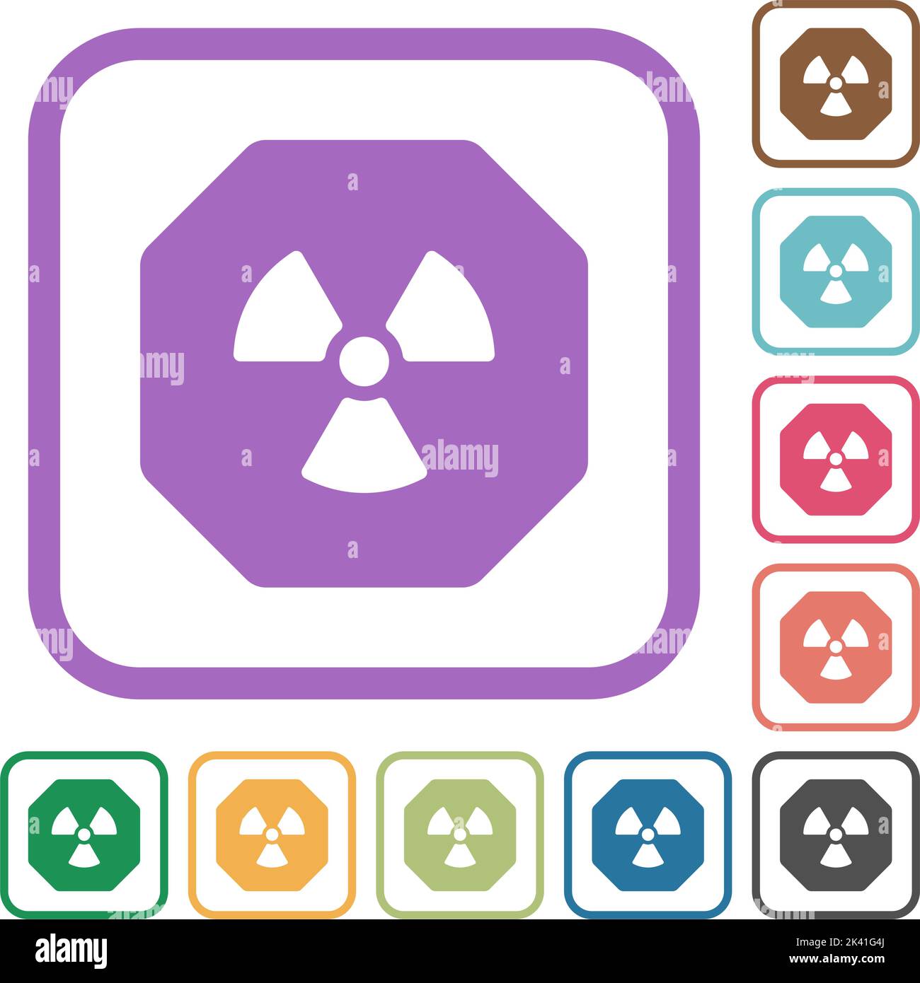 Octagon shaped uranium sanction sign solid simple icons in color rounded square frames on white ...