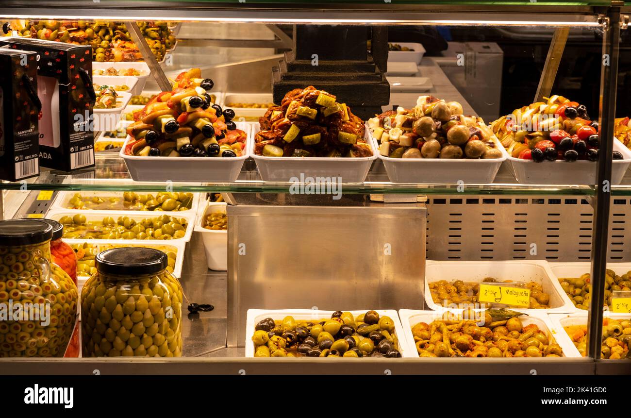 Spain, Madrid. Market of San Miguel. Olive Bar Stock Photo - Alamy