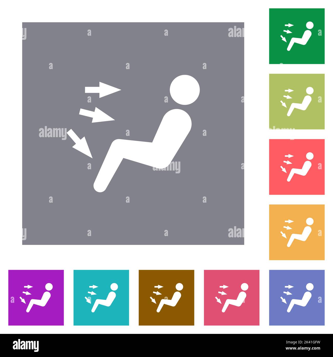 Car air flow direction all flat icons on simple color square ...