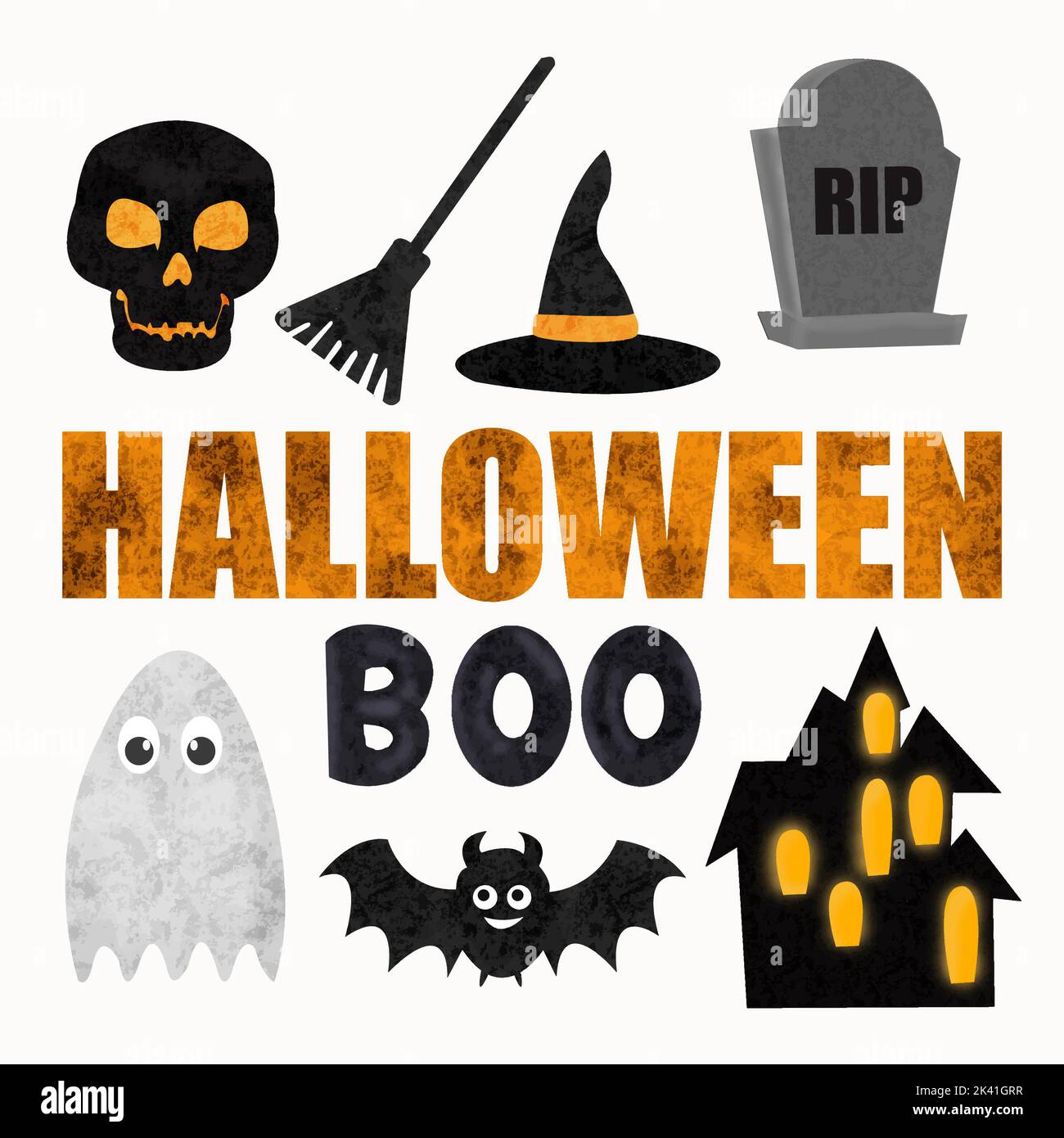 Halloween cute spooky set watercolor Stock Photo - Alamy