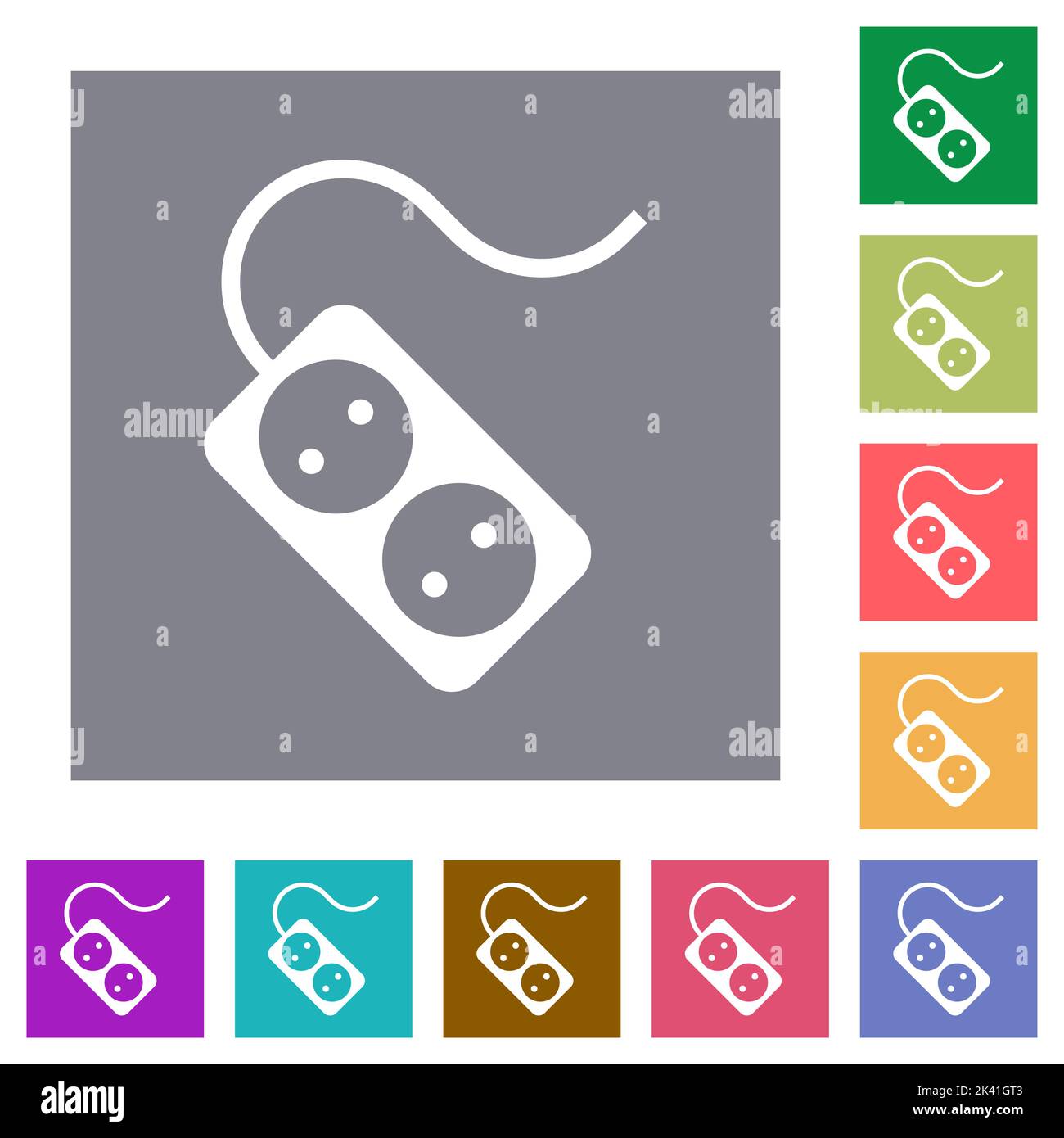 Portable electrical outlet with two sockets and cord solid flat icons ...