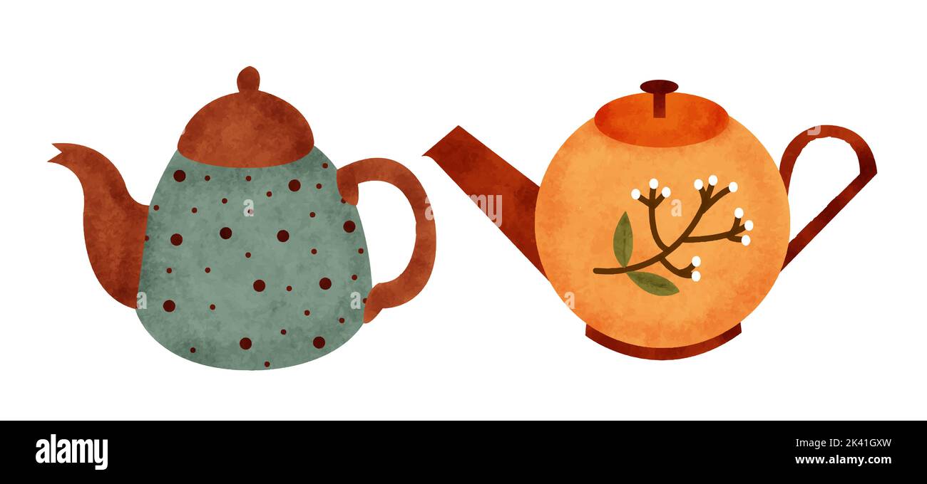 Fall kettle set watercolor Stock Photo - Alamy
