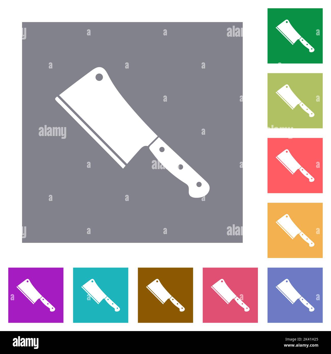 Meat cleaver knife flat icons on simple color square backgrounds Stock ...
