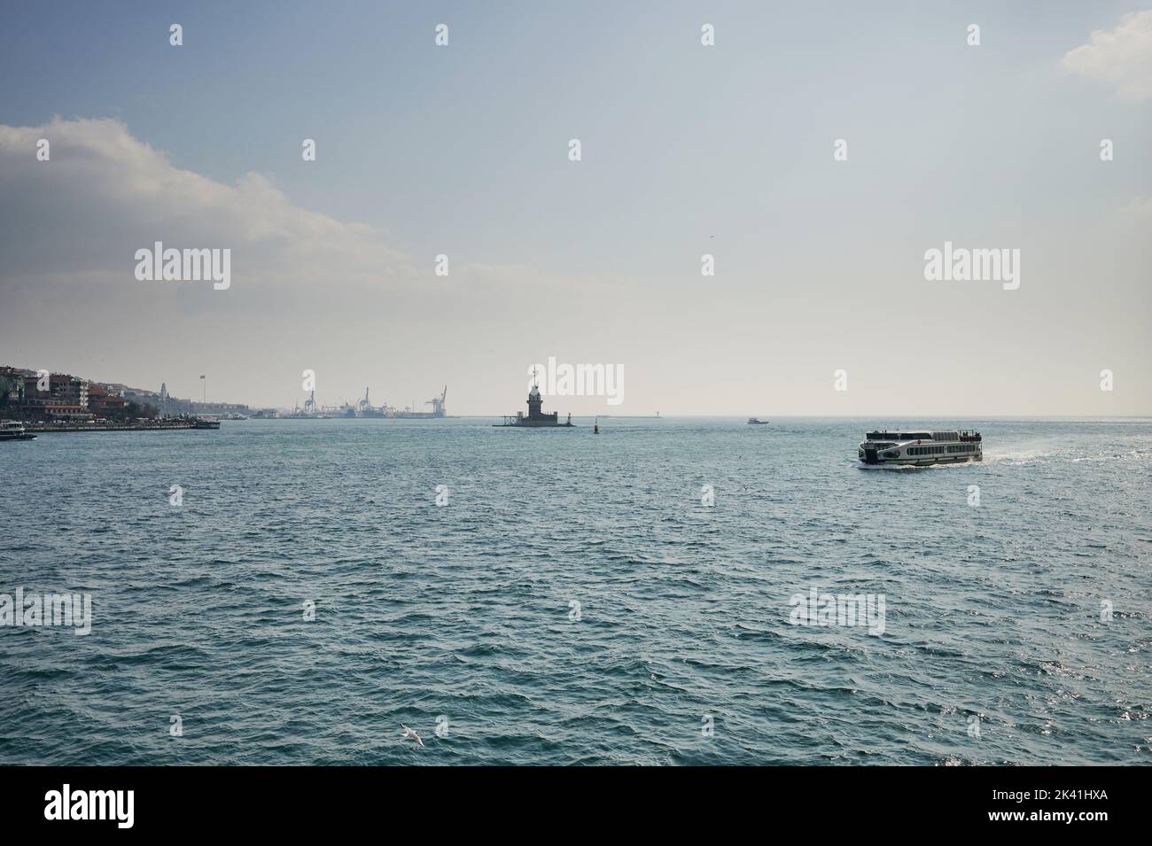 Boat bosphorus tour on sunny day with island and Istanbul city Stock ...