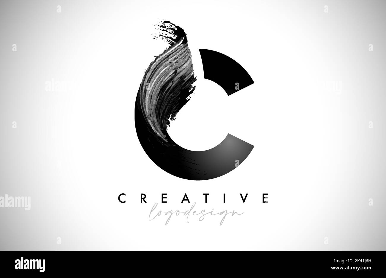 Letter C Logo Brush Stroke with Artistic Watercolor Paint Brush Icon ...
