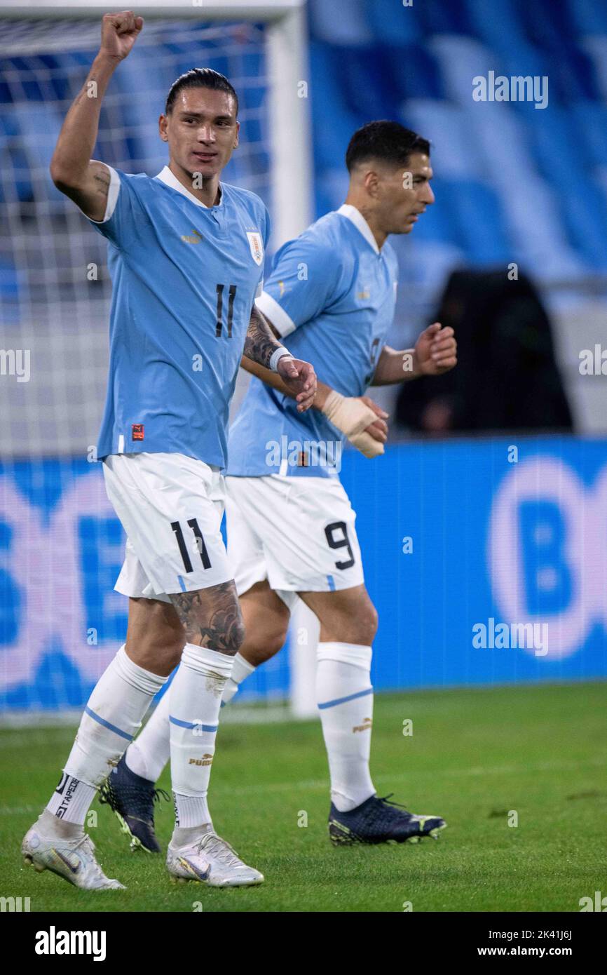 BRATISLAVA, SLOVAKIA - SEPTEMBER 27: v celebrates with Luis Suarez of ...
