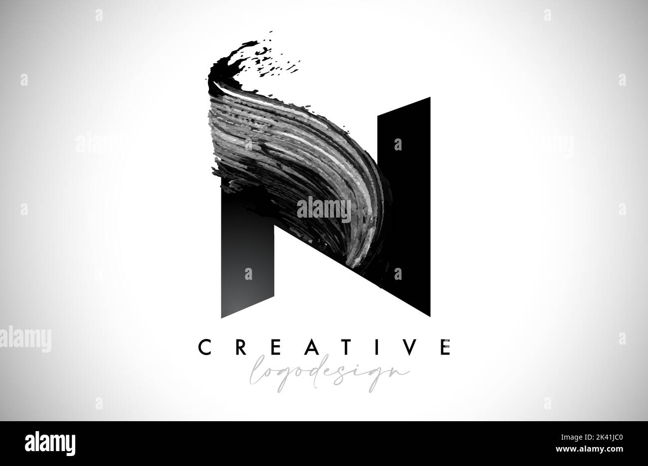Letter N Logo Brush Stroke with Artistic Watercolor Paint Brush Icon ...
