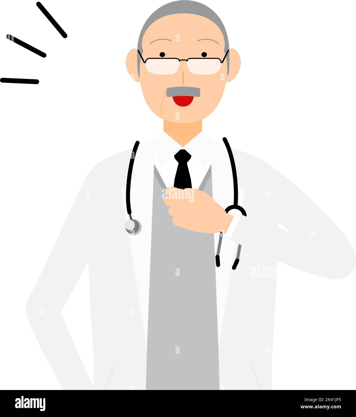 Senior male doctor in white coat clapping his chest, pose of safety and ...