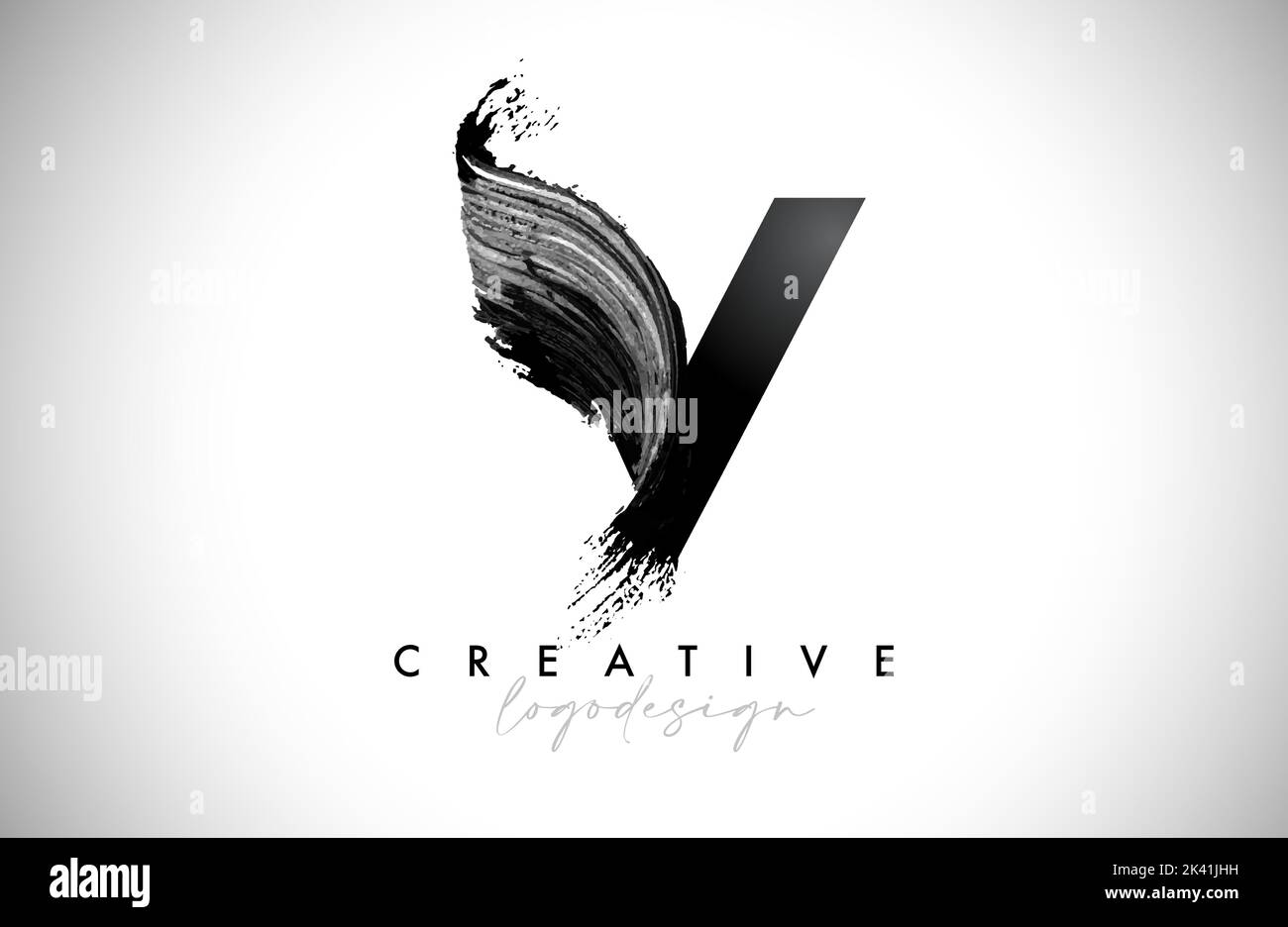 Letter V Logo Brush Stroke with Artistic Watercolor Paint Brush Icon ...
