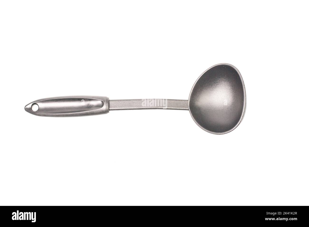 Black plastic ladle on white background Stock Photo - Alamy
