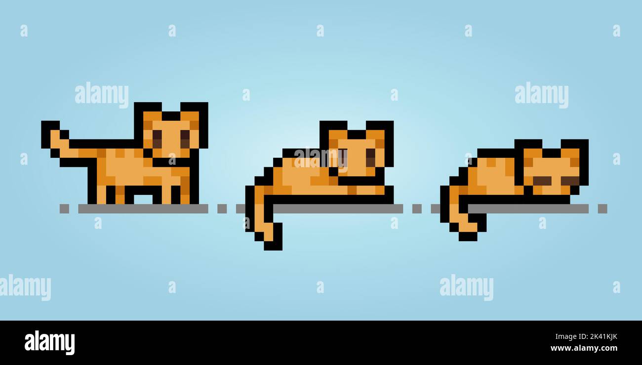 Pixel 8 bit cat collection. Animals for game assets in vector illustration Stock Vector Image ...