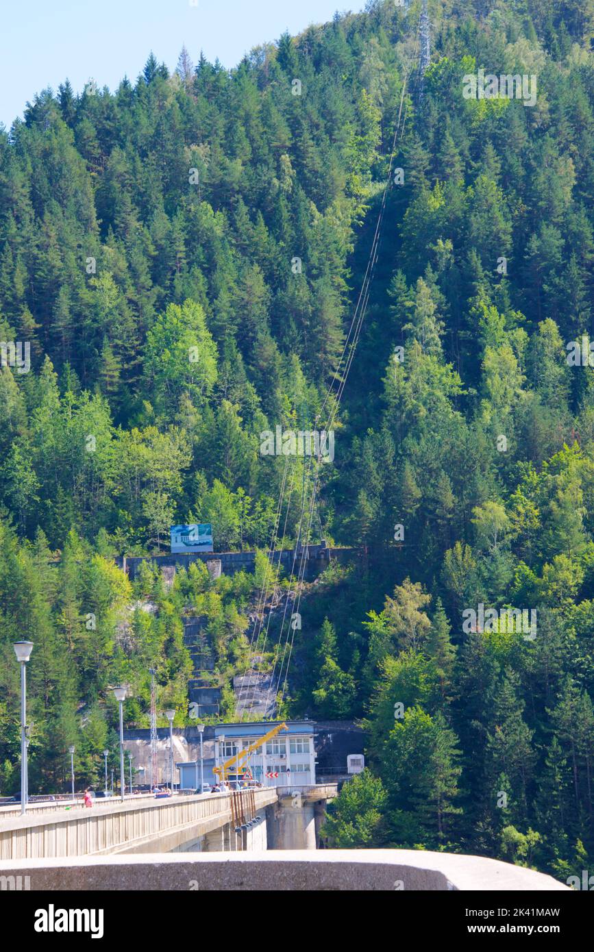 Landscape in Romania with Bicaz lake and viaduct Stock Photo - Alamy