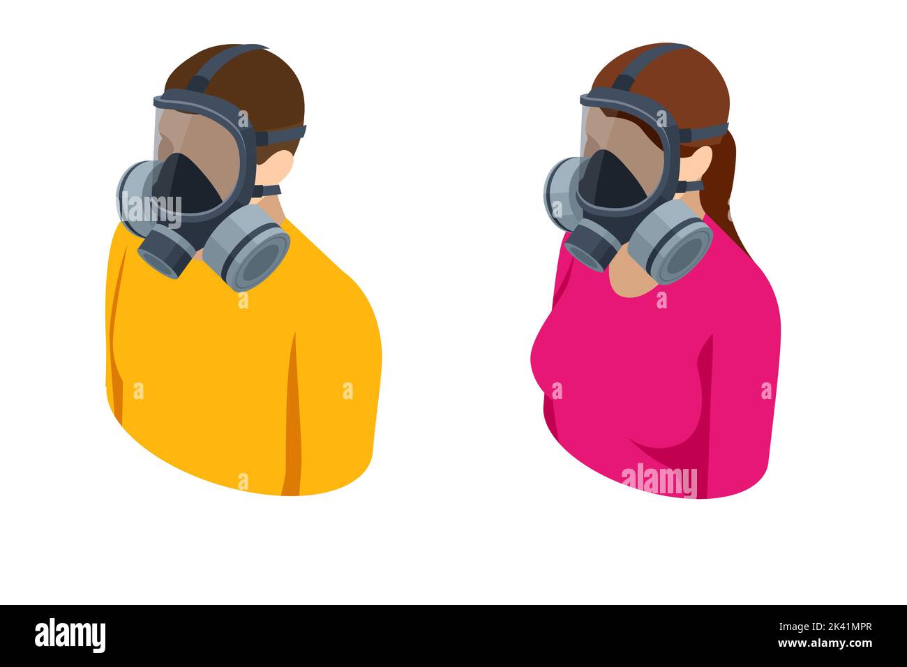 Isometric Pollution of the environment concept. Man and woman in gas ...