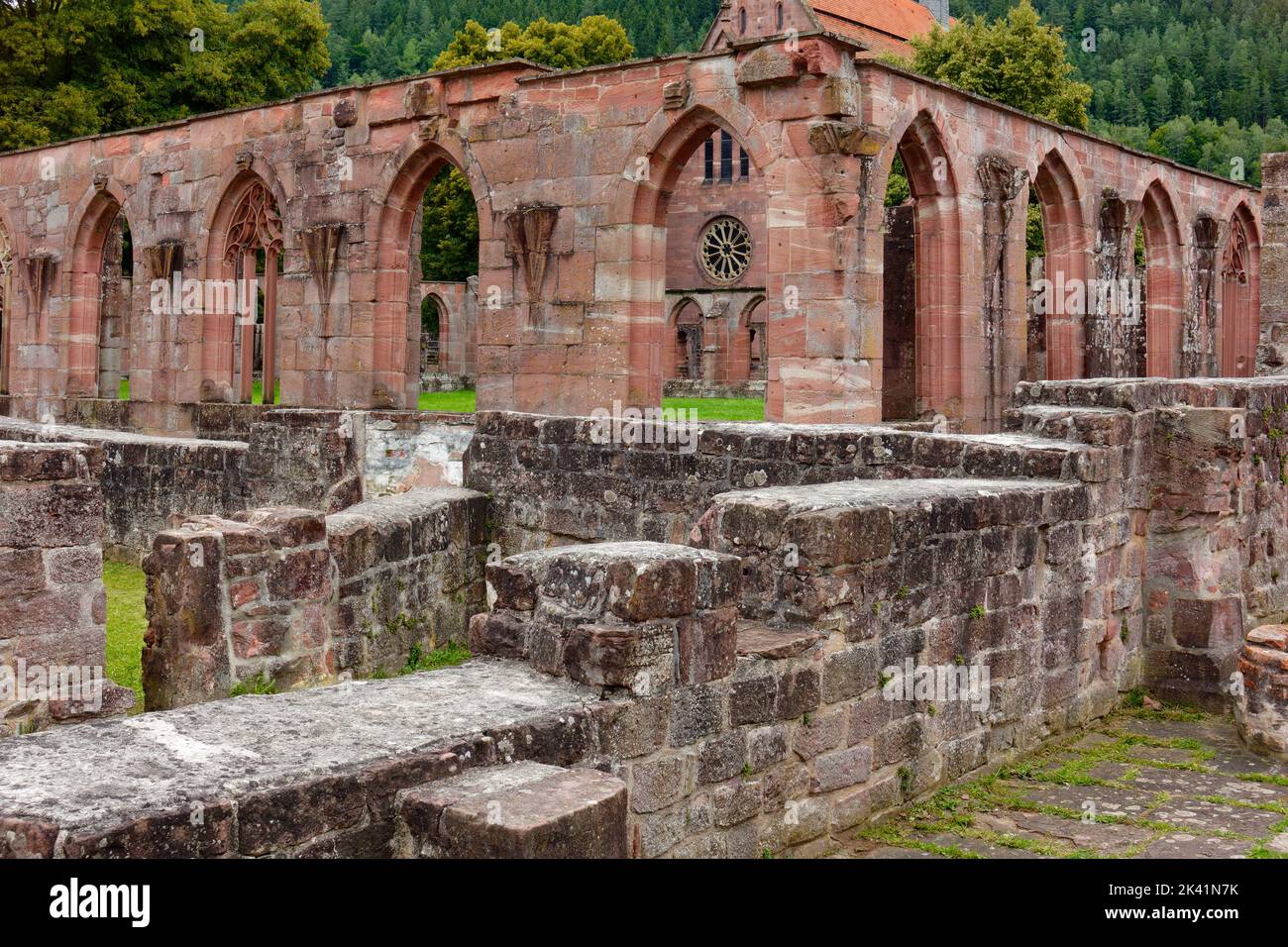 Hirsau abbey (former benedictine abbey): ruin of cloister and wall ...