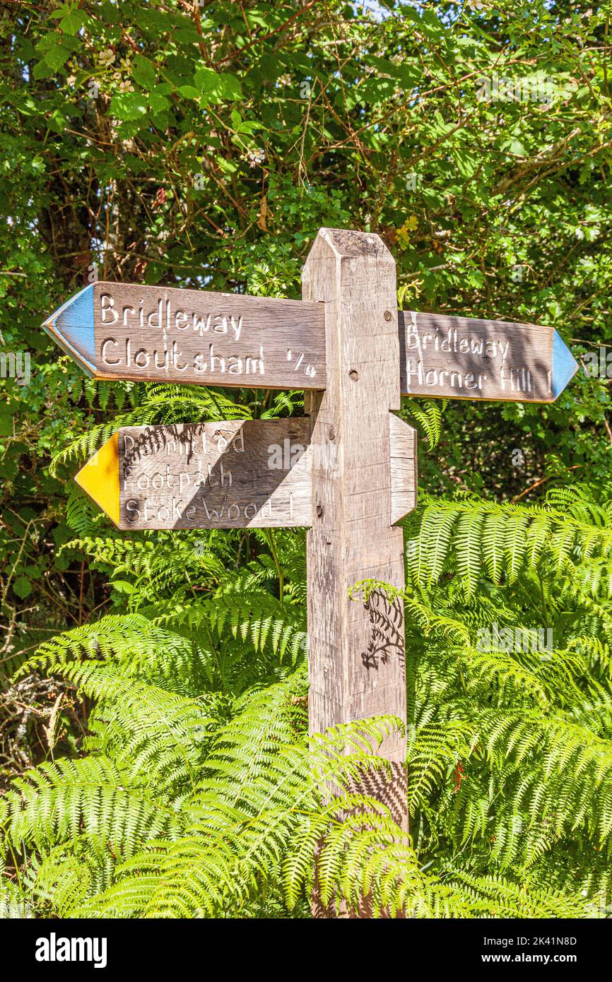 An inviting bridleway sign at Cloutsham in Exmoor National Park ...