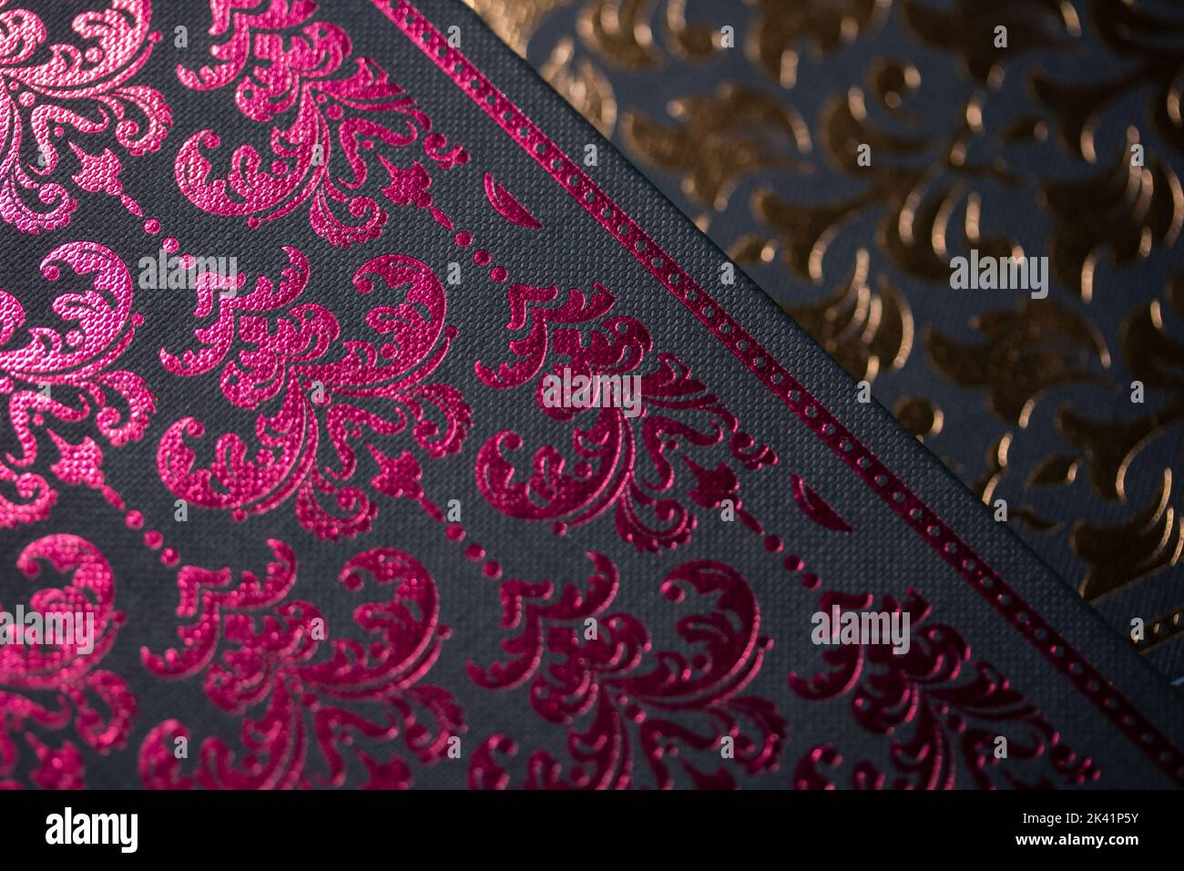 Close up macro photography of ornate metallic book cover details Stock ...