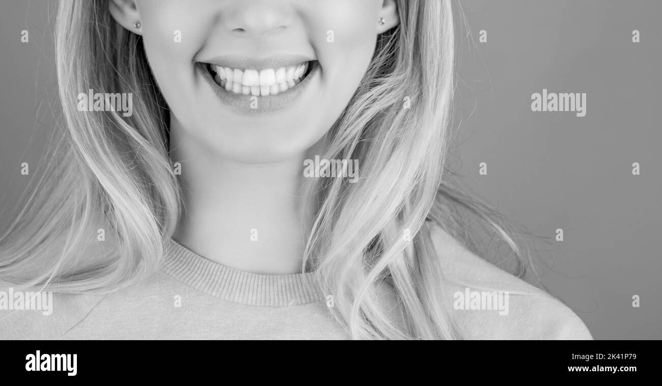 Dentistry concept. Perfect healthy teeth. Closeup shot of woman's ...