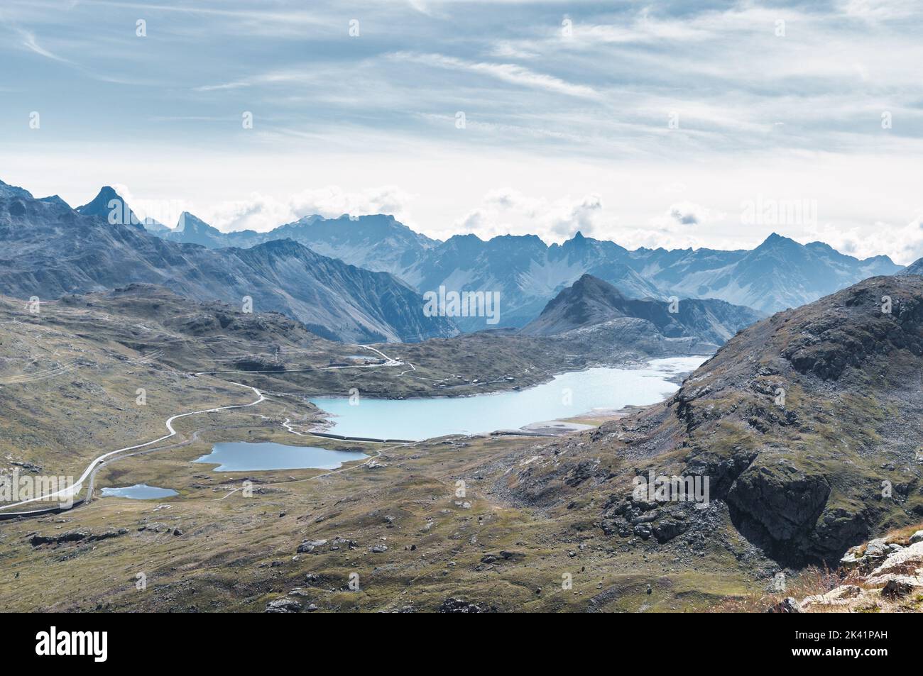 Bernina Alpine Pass with Lake Bianco and Nair Lake in Switzerland Stock ...