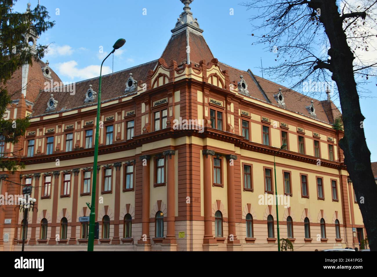 BRASOV, ROMANIA. City scape, of the Old Town and city hall, Prefectura ...